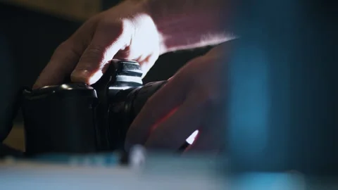 closeup view of male hands putting lens ... | Stock Video | Pond5