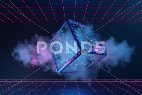 Cloud technology concept. artificial intelligence, cube with numbers. Block..: Royalty Free ...