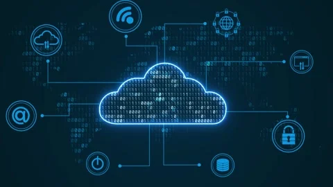 Cloud technology with flowing matrix dat... | Stock Video | Pond5