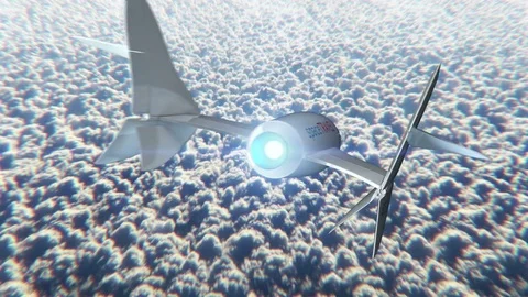 Clouds below. Fictional spaceplane flies... | Stock Video | Pond5