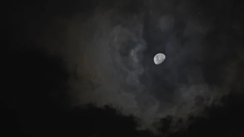 Clouds passing by moon at night. Full mo... | Stock Video | Pond5
