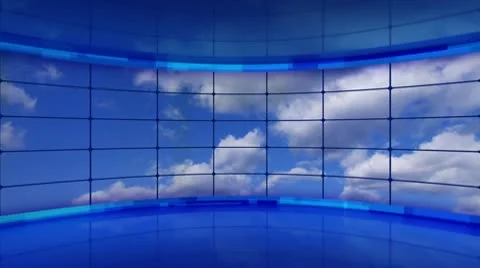 clouds on screens in blue virtual studio... | Stock Video | Pond5