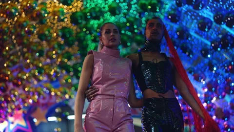 Clubbers In Pvc Fashion Walking And Smil... | Stock Video | Pond5