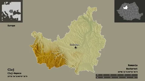 Cluj location. Romania. Relief map | Stock Video | Pond5