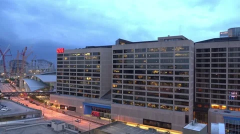 The CNN headquarter Atlanta in the eveni... | Stock Video | Pond5