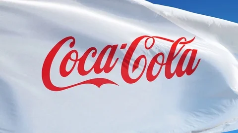 Coca-Cola company flag in slow motion, e... | Stock Video | Pond5