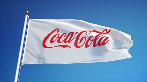 Coca-Cola company flag in slow motion, e... | Stock Video | Pond5