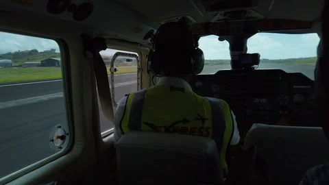 Cockpit view of a bn2 islander taking of... | Stock Video | Pond5