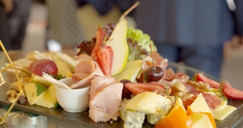 Cocktail catering table appetizer defocu... | Stock Video | Pond5