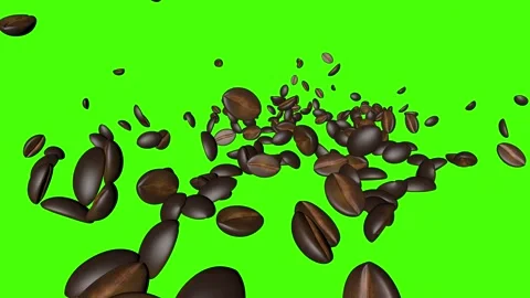 coffee beans falling 3d animation , gree... | Stock Video | Pond5