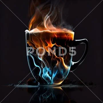 A coffee cup with ice and fire on black background.: Royalty Free ...