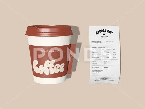 Coffee Cup with Receipt Bills Mockup ~ PSD Template #301599092
