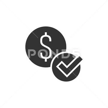 Coin check mark icon in flat style. Money approval vector illustration ...