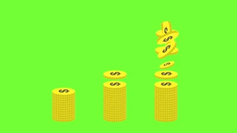 Coins stack animation with green screen ... | Stock Video | Pond5