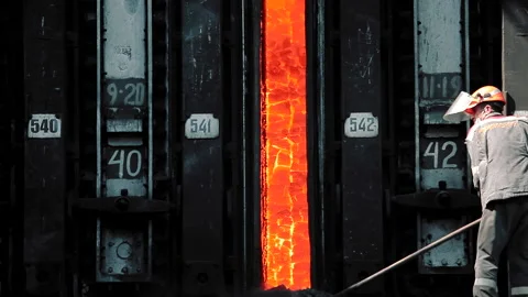 Coke oven battery. Red-hot coke in a cok... | Stock Video | Pond5