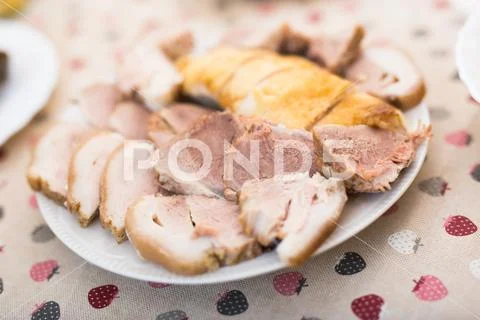 Cold cuts of different types of cooked meat on plate ~ Hi Res #202074748