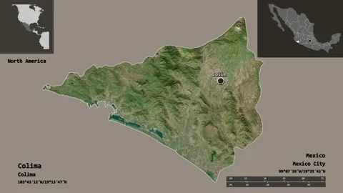 Colima location. Mexico. Satellite map | Stock Video | Pond5