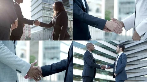 Collage of business people shaking hands | Stock Video | Pond5