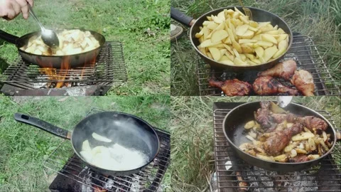 Collage of the cooking process of fried ... | Stock Video | Pond5