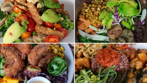 Collage of different types of meals with... | Stock Video | Pond5