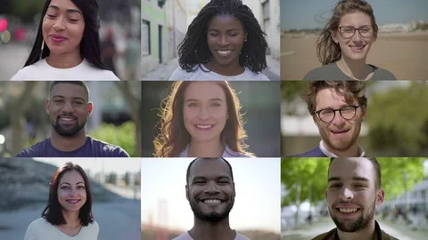 Collage of happy people looking at camer... | Stock Video | Pond5
