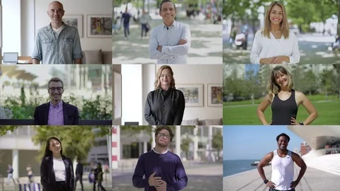 Collage of happy people talking and look... | Stock Video | Pond5