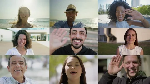 Collage of happy people talking to camer... | Stock Video | Pond5