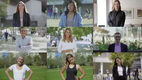 Collage of happy people talking to camer... | Stock Video | Pond5