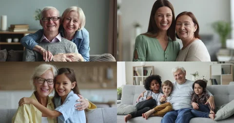 Collage of loving happy multi generation... | Stock Video | Pond5