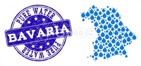Collage Map of Bavaria State with Water Tears and Grunge Stamp ...