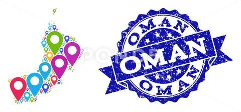 Collage Map of Oman with Map Markers and Grunge Stamp: Royalty Free ...