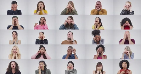 Collage, people in studio and sad with c... | Stock Video | Pond5