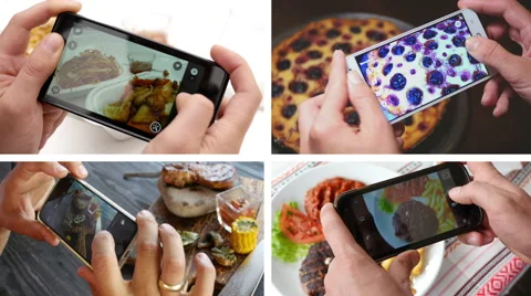 Collage of take a photo picture of food ... | Stock Video | Pond5
