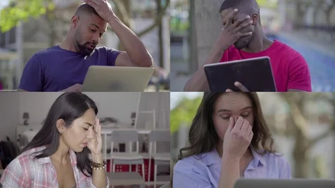 Collage of tired young people typing on ... | Stock Video | Pond5