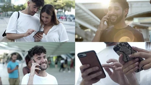 Collage of young people with mobile phon... | Stock Video | Pond5