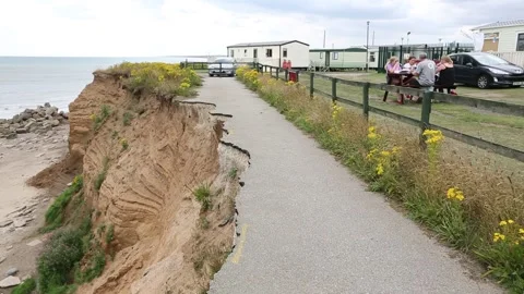 A collapsed coastal road at Barmston on ... | Stock Video | Pond5