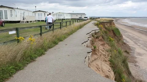 A collapsed coastal road at Barmston on ... | Stock Video | Pond5