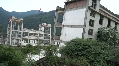Collapsed school buildings at Wenchuan e... | Stock Video | Pond5
