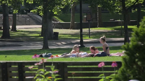 College girls sunbathing in the park dur... | Stock Video | Pond5