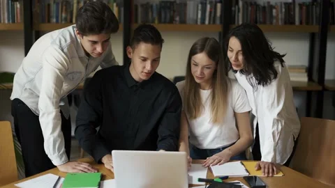College university students group study ... | Stock Video | Pond5