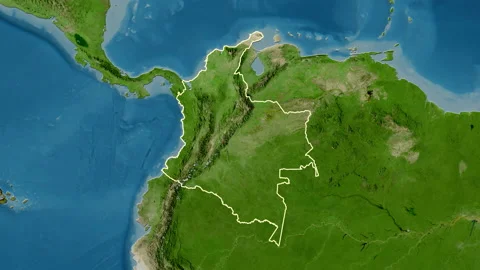 Colombia map - zoom. Regions. Satellite. | Stock Video | Pond5