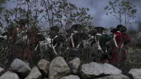 Colonial American Militia fight and fire... | Stock Video | Pond5