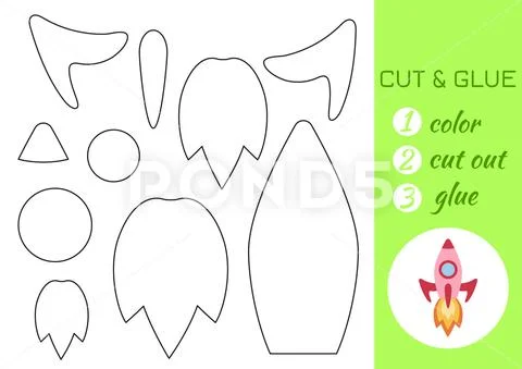 Color, cut and glue paper red rocket. Cut and paste craft activity page ...