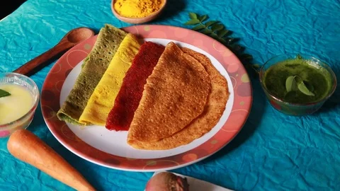 color full dosa on nice background | Stock Video | Pond5