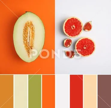 Color palette and composition with fresh fruits, top view ~ Hi Res ...