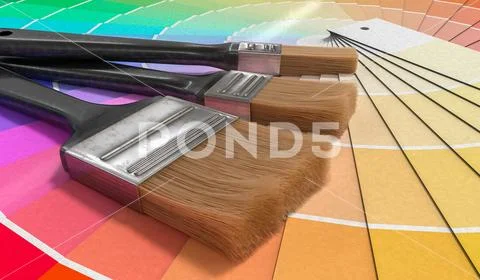 Color palette - guide of paint samples and painting brushes. 3D ...