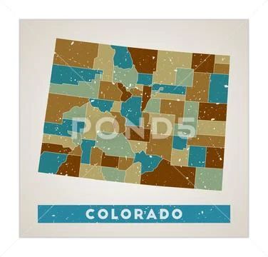 Colorado map. Us state poster with regions. Old grunge texture. Shape ...
