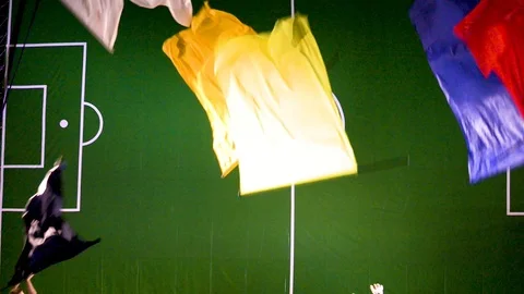 Colored performance flags on a soccer fi... | Stock Video | Pond5