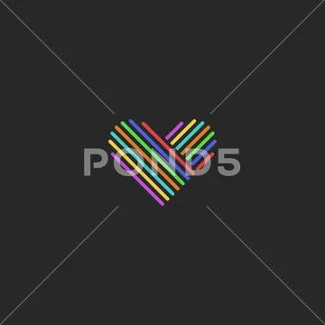 Colored thin line heart logo, sign of love, mockup wedding design ...