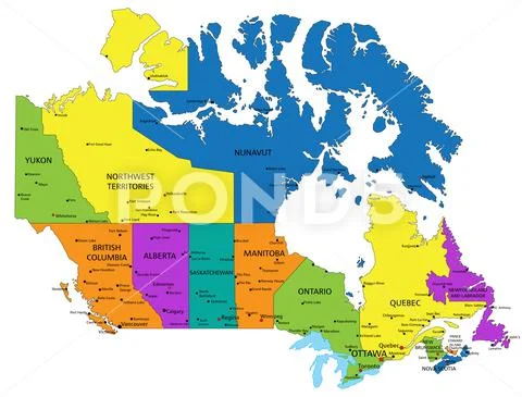 Colorful Canada political map with clearly labeled, separated layers ...